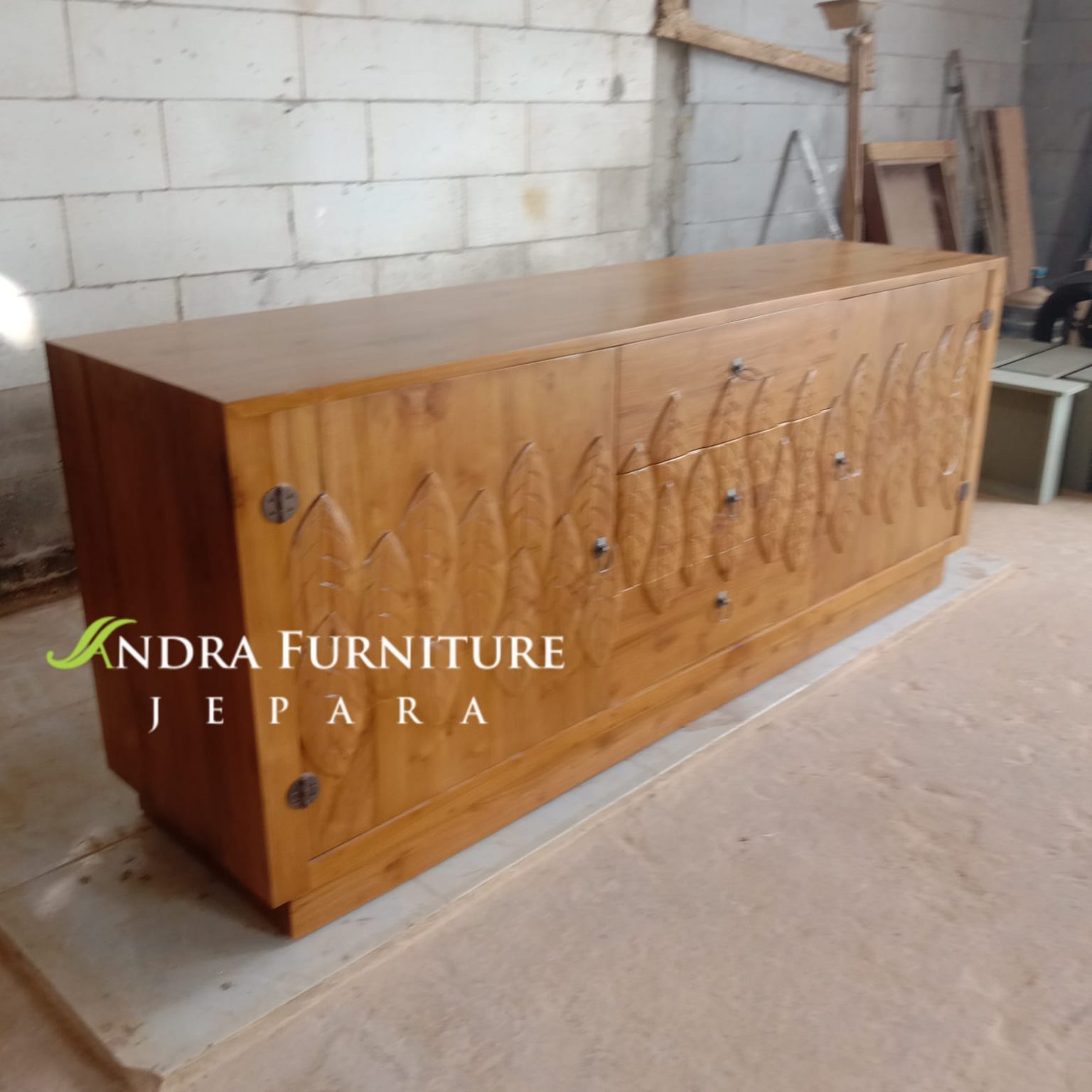 Jual Bufet Minimalis Kayu Jati 2 Meter Ukiran Daun - Furniture Jepara ...