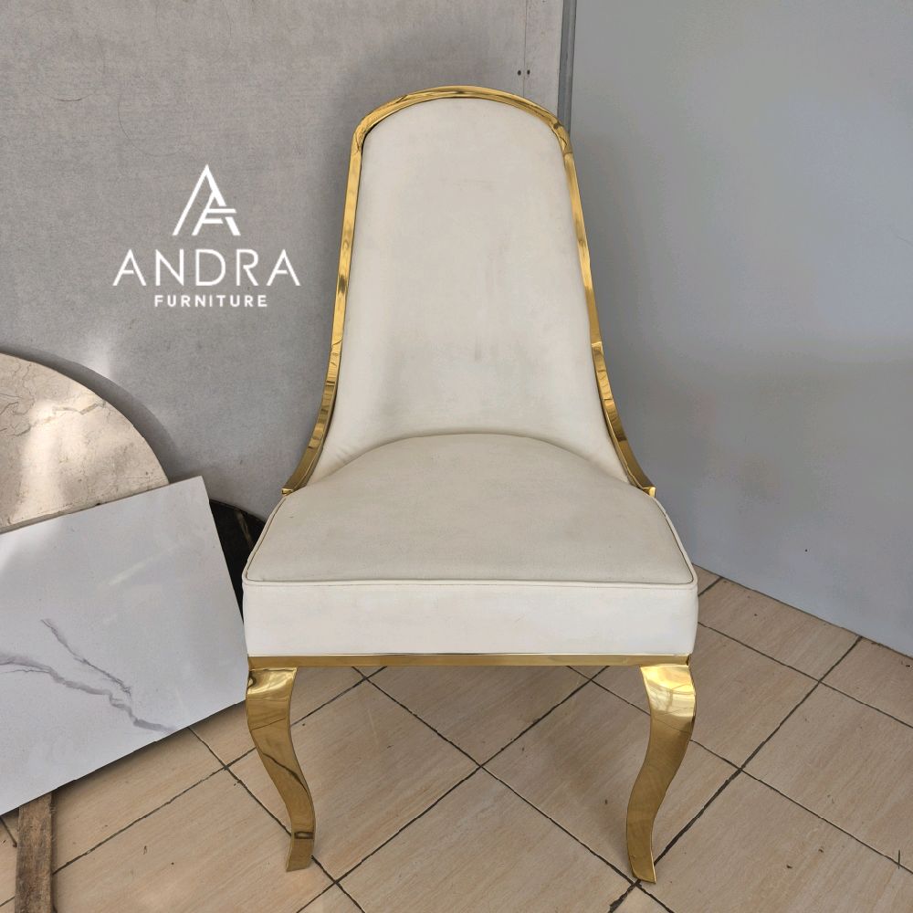kursi makan rangka stainless gold minimalis modern kain jok bisa pilih ...