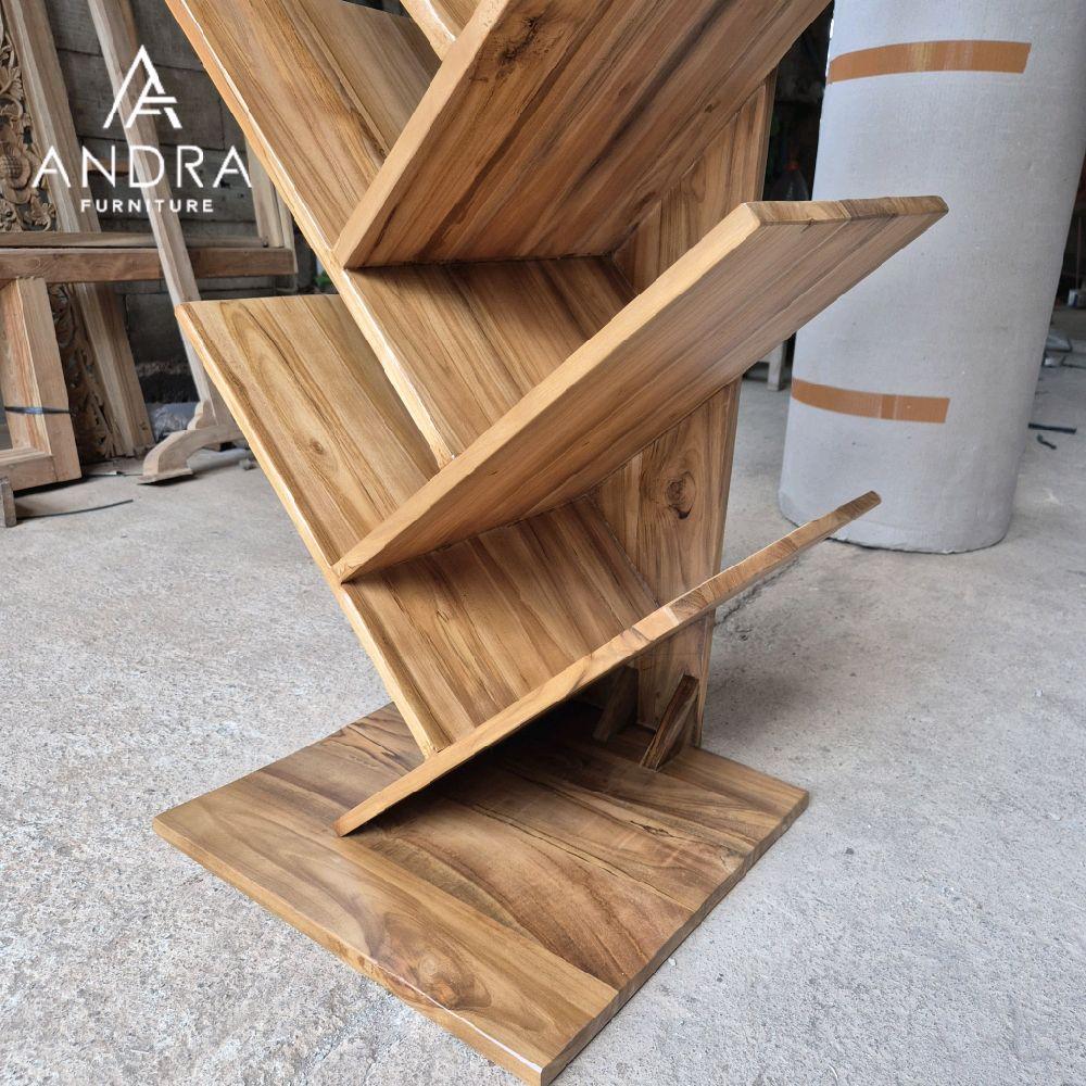 rak buku pajangan kayu jati, rak buku minimalis kayu jati